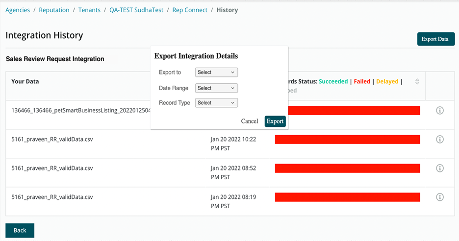RepConnect Integrations – Bulk Download Integration Details