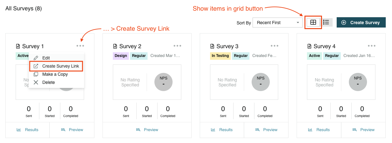How do I create a survey link?
